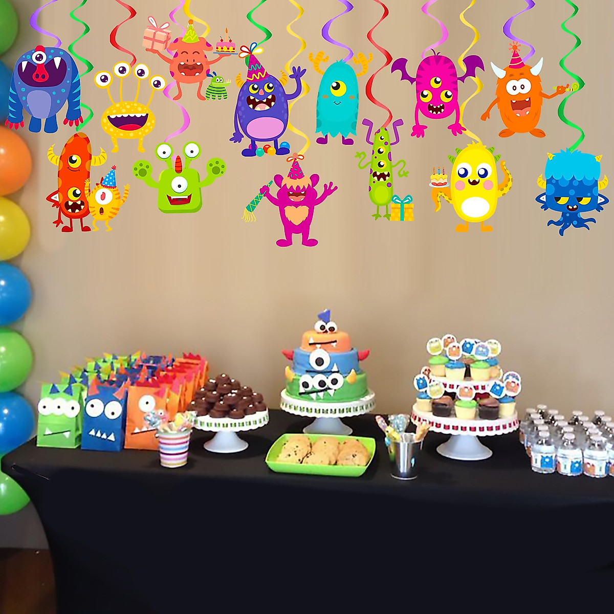 20pcs Cartoon Monster Hanging Swirls Decorations Monster Bash Birthday Party Decorations Little Monster Ceiling Streamers Decorations for Monster Birthday Party Baby Shower Supplies