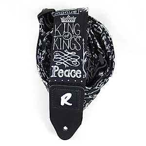 Jesus Guitar Strap, Black and White Genuine Leather Ends, Includes 2 Strap Locks & 1 Pick. Adjustable Strap, For Bass, Electric & Acoustic Guitars Gift for Guitar Players Men, Women & Kids