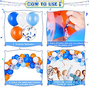110 Pcs Orange and Blue Balloons Garland Kit War Party Balloon 10 Inch Orange Blue White Latex Balloons 12 Inch Orange Blue Confetti Balloons for Kids Target Sign Birthday Party Supplies