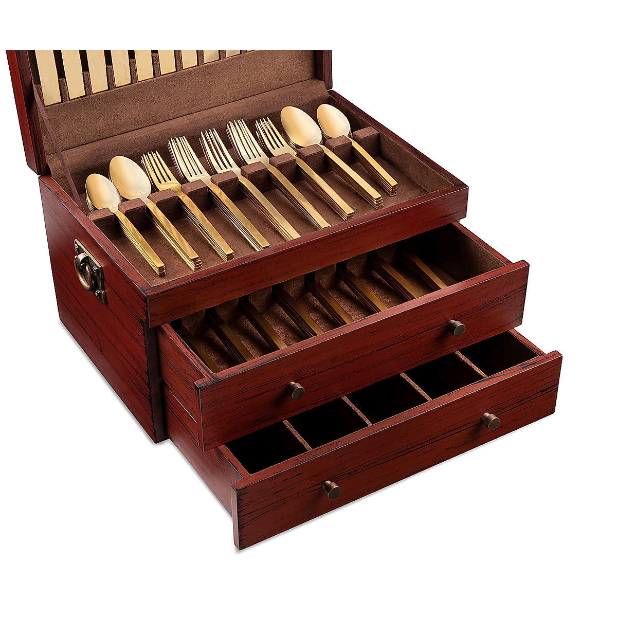 Royalty Art Fine Silverware Storage Box with Pull Out Drawer, 15” x 11”, Large Kitchen Counter Organizer for Flatware and Utensils, Decorative Home Decor