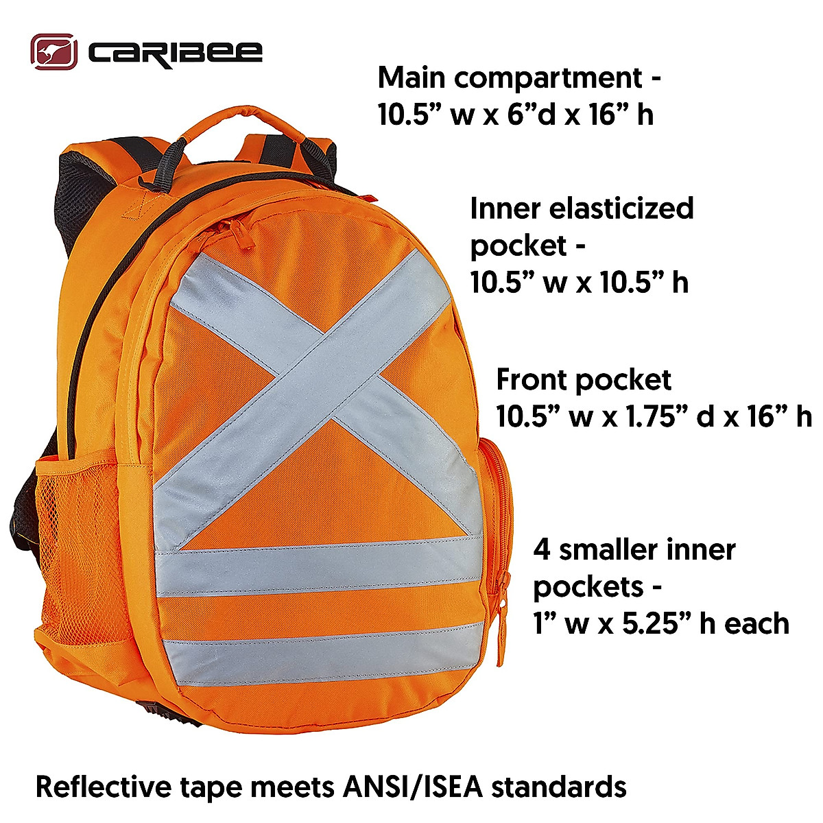 Caribee Reflective Safety and Hydration Backpack for Work, Hunting, Motorcycle and Construction in High Visibility Orange for Men and Women