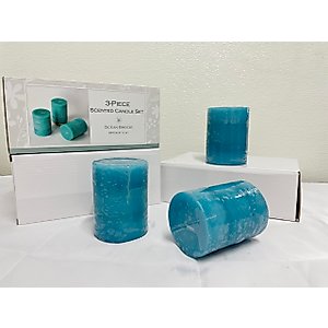 FLAVCHARM 3 Pack Green Candles (Slightly Deformed) - Ocean Breeze Scented Pillar Candles 3 x 4 Inch
