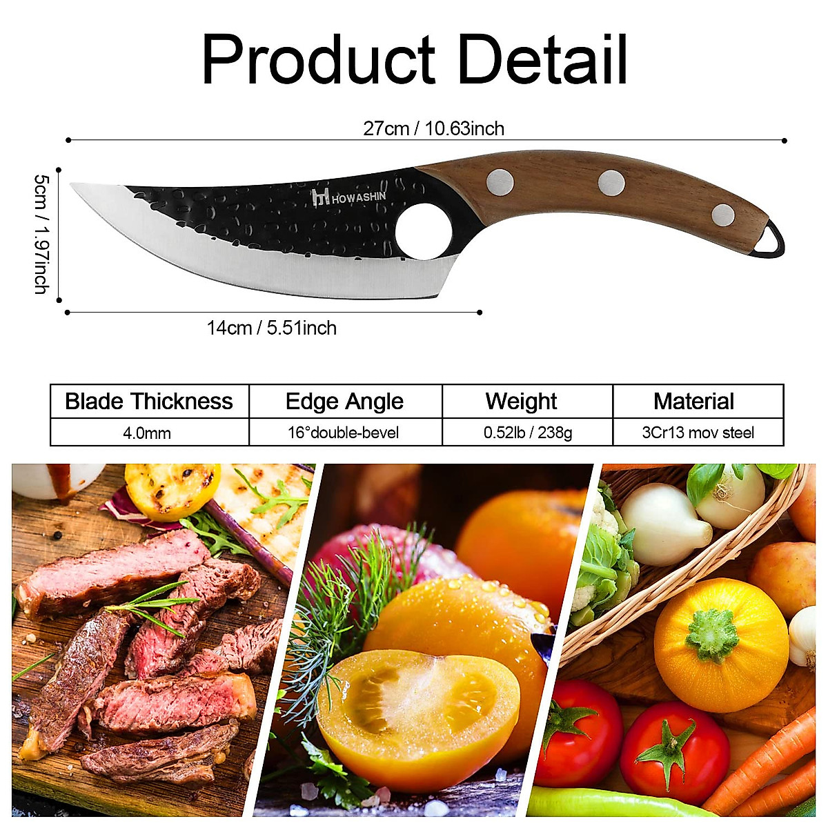 Howashin 6 Inch Viking Knife High Carbon Chef Knife Hand Forged Kitchen Knife Meat Butcher Ergonomic Handle With Sharpener and Christmas Gift Box