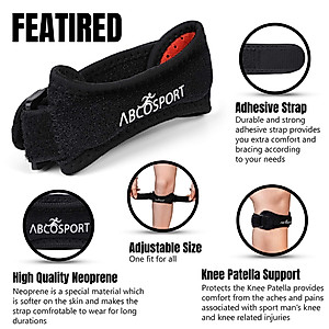 Abco Tech Patella Knee Strap (Black - 2 Pack) - Knee Pain Relief - Tendon and Knee Support for Running, Hiking, Soccer, Basketball, Volleyball and Exercise - Runners Knee Stabilizer - Adjustable Band