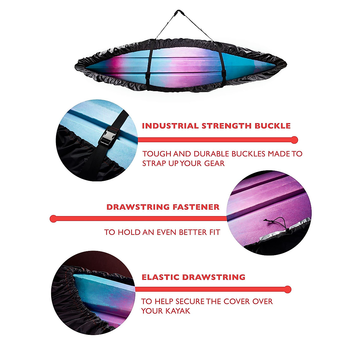 VULKIN Waterproof Kayak Cover, Tarp & Sun Skirt w/UV Protection for Fishing Kayak, Fishing Blind Port Hitch Bag. For Travel, Storage Dust Shield, Carrier w/Sling 9-10ft Black