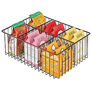 mDesign Farmhouse Decor Metal Wire Food Organizer Storage Bin Baskets for Kitchen Cabinets, Pantry, Bathroom, Laundry Room, Closets, Garage, 6 Sections - Bronze