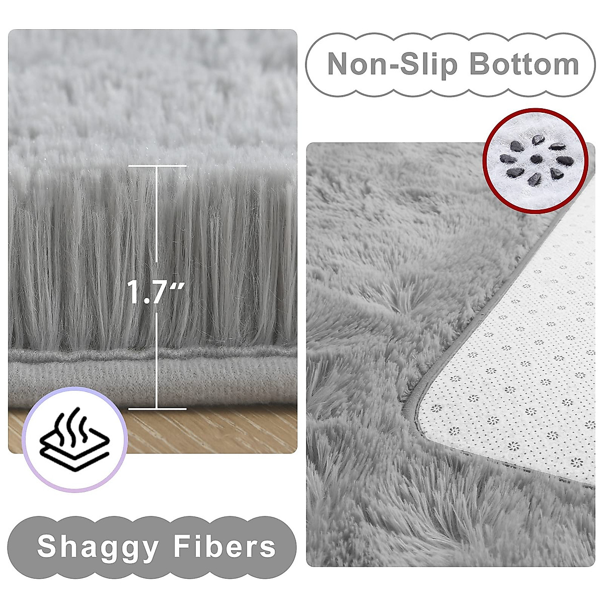 Ompaa Fluffy Rug, Super Soft Fuzzy Area Rugs for Bedroom Living Room - 6' x 9' Large Plush Furry Shag Rug - Kids Playroom Nursery Classroom Dining Room Decor Floor Carpet, Grey