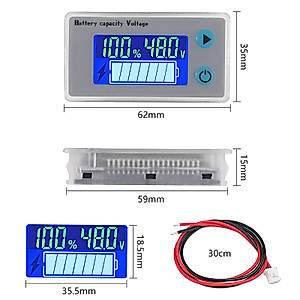 ALMOCN 10-100V Battery Monitor LCD 12V 24V 36V 48V Digital Battery Capacity Voltmeter Tester Percentage Level Voltage Temperature Monitor Meter with Cable