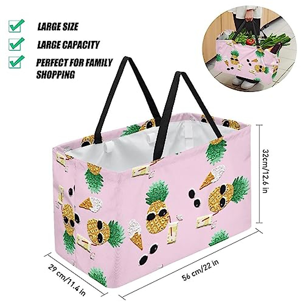 Cartoon Fruit Full Print Large Capacity Laundry Organizer Tote Bag - Reusable and Foldable Oxford Cloth Shopping Bags