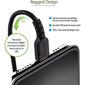 StarTech.com 50cm (20in) USB to Lightning Cable, MFi Certified, Coiled iPhone Charger Cable, Black, Durable TPE Jacket Aramid Fiber, Heavy Duty Coil Lightning Cable (RUSB2ALT50CMBC)