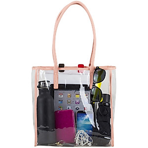 Eastsport Clear Handbag Bundle Set, Heavy Duty PVC Transparent See Through Daypack Tote Bag for College Workplace, Blush