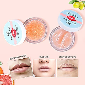 ANAIRUI Lip Therapy Set - Collagen Lip Care Kit - Lip Sleeping Mask & Sugar Lip Scrub, Lips Plumping Mask for Lip Line Wrinkle Treatment, Lip Balm & Moisturizer for Dry Chapped Lips, Exfoliating Repairing Lips Overnight (Grapefruit & Collagen)