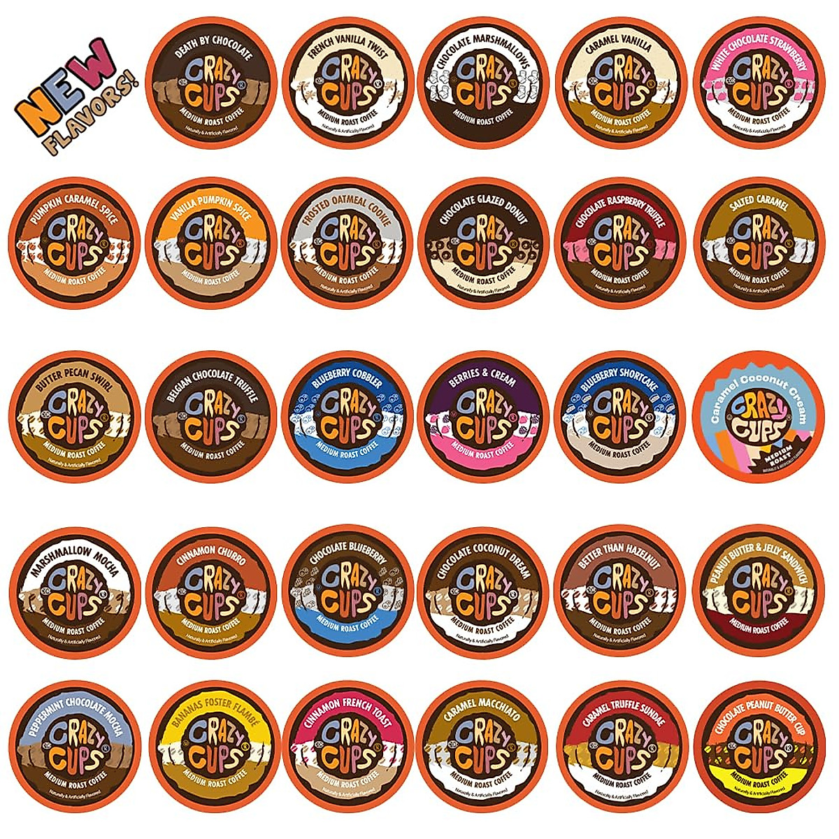 Crazy Cups Flavored Coffee in Single Serve Coffee Pods - Flavor Coffee Variety Pack for Keurig K Cups Machine from Crazy Cups, 30 Count