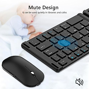 Acoucou Foldable Keyboard and Mouse Combo, Wireless Keyboard and Mouse Set, Portable Travel Keyboard for Tablet Smartphone Laptop, Compatible with Mac/iOS Windows Android System-3 Bluetooth Channels