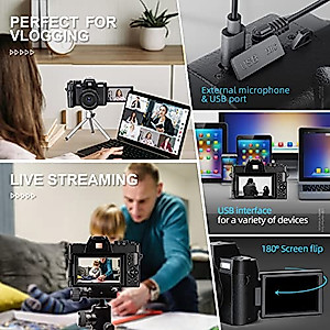 Monitech Digital Camera for Photography and Video, 4K 48MP Vlogging Camera for YouTube with 180° Flip Screen,16X Digital Zoom,32GB TF Card, 2 Batteries