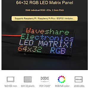 64x32 2048 RGB Full Color LED Matrix Panel 2.5mm Pitch P2.5, Display Text/Colorful Image/Animation Adjustable Brightness Chainable Design,Compatible with Raspberry Pi / Raspberry Pi Pico / ESP32