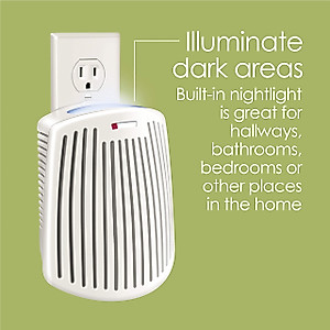 Hamilton Beach TrueAir Plug-Mount Air Freshener Odor Eliminator for Common Household-Tobacco, Pet, Bathroom & Trash, On/Off Fan, with Nightlight and Carbon Filter + Green Meadow Cartridge, White