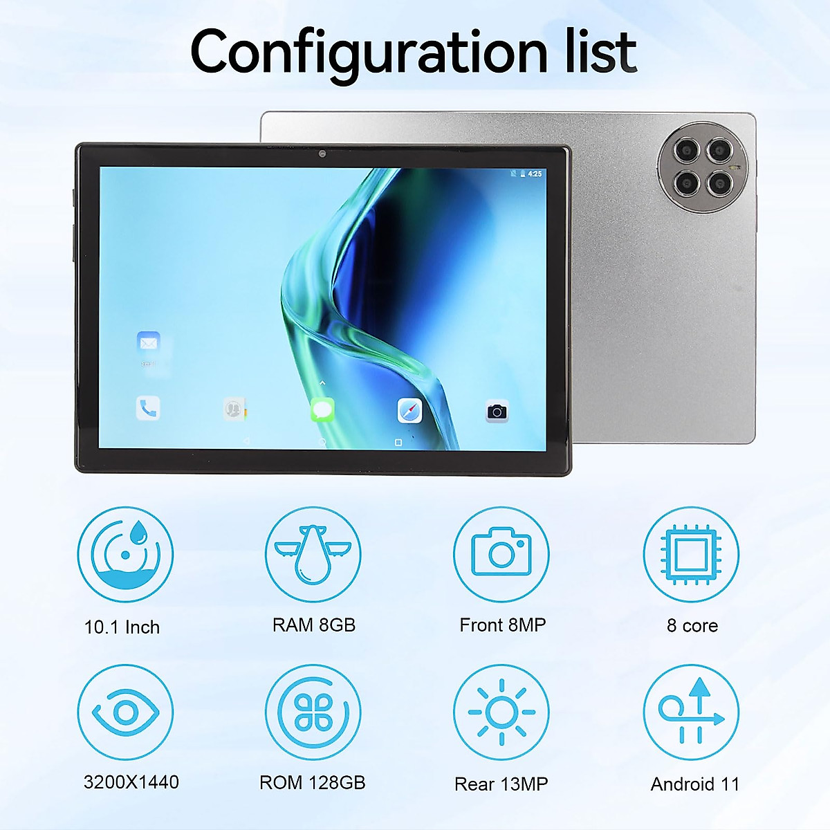 Gugxiom 10.1 Inch Android 11 Tablet, 8GB RAM 128GB ROM,HD Screen, 5G WiFi Dual Band, Kids Content, Smart Switch, 8800mAh (Grey)