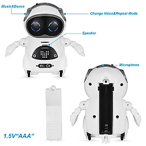 Haite Mini Robot, Pocket Robot for Kids with Interactive Dialogue Conversation, Voice Recognition, Chat Record, Singing& Dancing, White