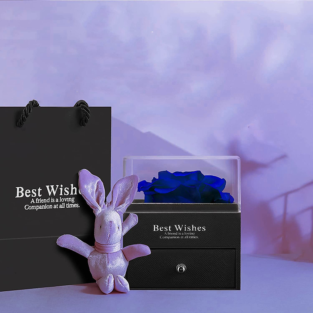 Forever Blue Rose Gift Box with Necklace - Real Eternal Rose with 925 Sterling Silver Women Necklace Inside,Enchanted Real Rose Flower for Valentine's Day Anniversary Wedding Romantic Gifts for Her.