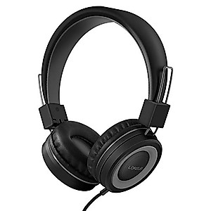 LORELEI X2 On-Ear Kids Headphones with Microphone, Lightweight Folding Stereo Bass Headphones with 1.5m Cord, Portable Wired Headphones for School Trip Airplane (Black)