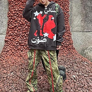 Y2K Zip Up Hoodie Girl Star Graphic Grunge Emo Alt Aesthetic Hooded Oversized E-Girl Harajuku Streetwear Jacket (Black,3XL,3X-Large)