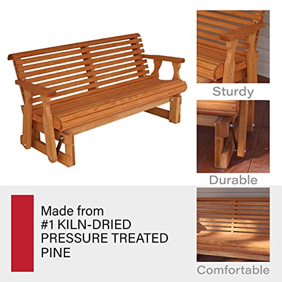 Amish Heavy Duty 800 Lb Roll Back Pressure Treated Porch Glider (5 Foot, Cedar Stain)