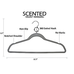 HangAroma Non-Slip Scented Velvet Hangers - Heavy Duty Clothes Hanger - Ultra Thin Space Saving 360 Degree Swivel Hook - Ideal for Coats, Jackets, Pants, & Dress - French Lavender - 12 Pack