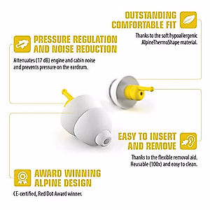 Alpine FlyFit - Earplugs for Pressure Relief & Preventing Ear Pain While Flying - Airplane Travel Essentials - Comfortable Reusable Hypoallergenic Earplugs with Ultra Soft Filter