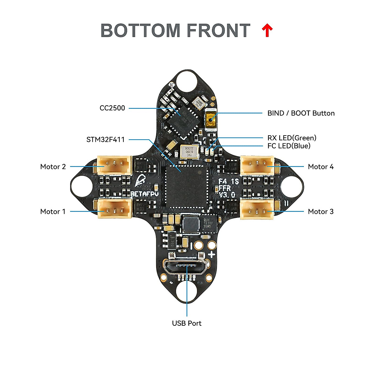 BETAFPV F4 1S 5A AIO Brushless Flight Controller with Built-in SPI Frsky Receiver, 8MB BlackBox, BT2.0 Cable Connector for 65/75mm 1S Micro FPV Whoop Drones