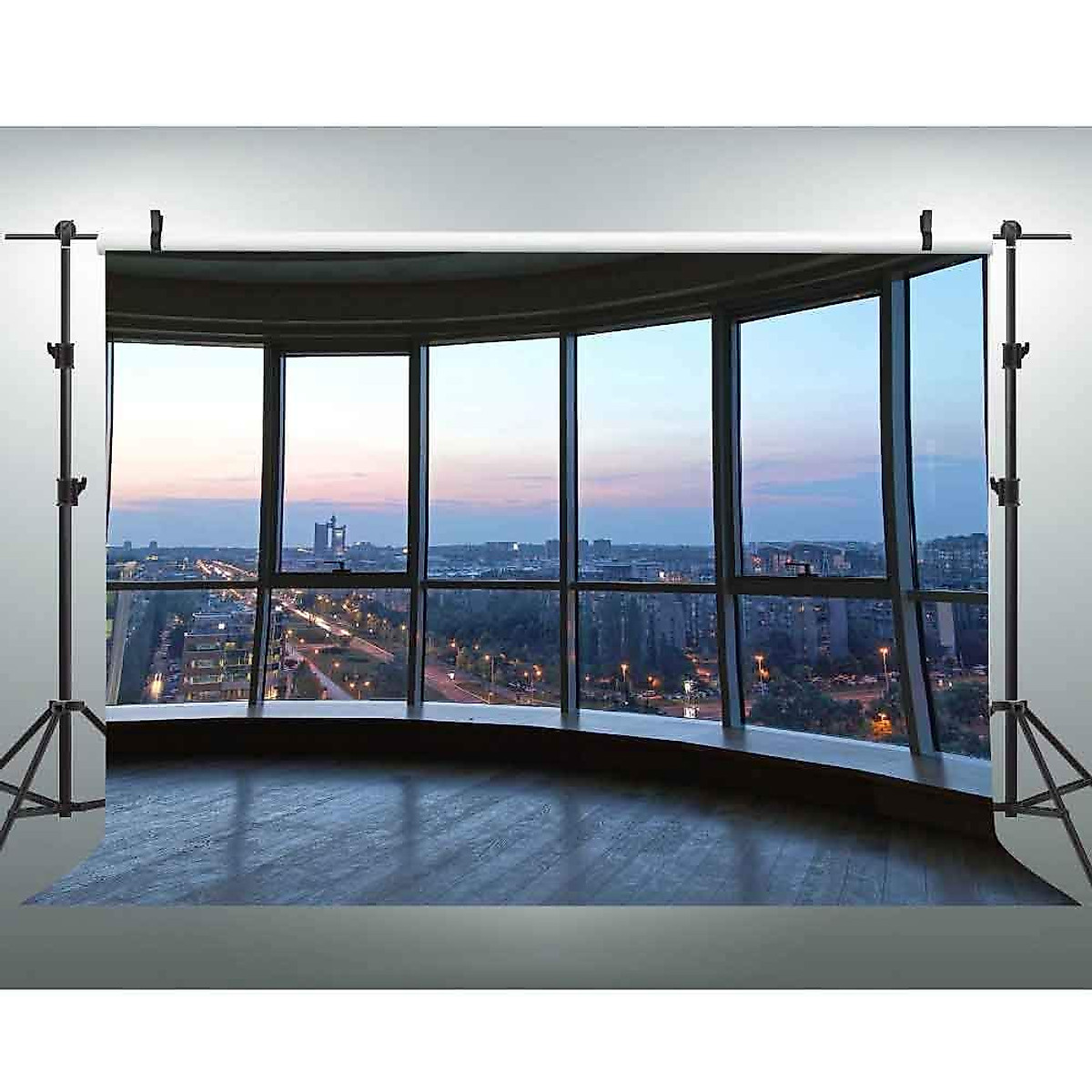 EOA 7(W) x5(H) FT Window City View Business Backdrop Office Wooden Floor Background Portrait Meeting Urban Backdrop Banner Studio Props