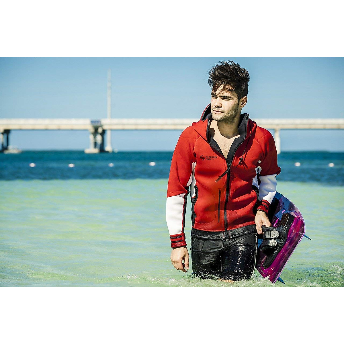 Unisex PRO Neoprene Jacket Wetsuit Hoodie - Waterproof Wind Sailing Fishing Surf Jackets for Men and Women (Red, XXL)