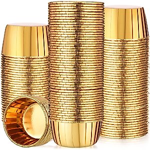 Gandeer 300 Pack Gold Cupcake Cups Disposable Foil Muffin Liners 3.5 oz Wrappers for Baking Aluminum Paper Mini Metallic Party Wedding Festival