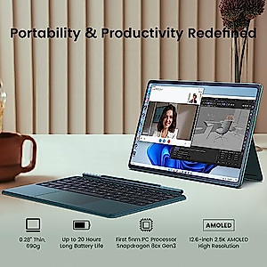 Robo & Kala 2 in 1 Laptop, 690g Lightweight, Up to 20H Long Battery Life, 12.6’AMOLED Touchscreen, Backlit Keyboard, Snapdragon 5nm PC Processor, 16GB RAM, 512GB SSD, WiFi Bluetooth, Win 11, 4K Webcam