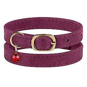 Cat Collar Adjustable Soft Genuine Leather Pet Collars for Cats Kitten Puppy Small Dogs (Burgundy)