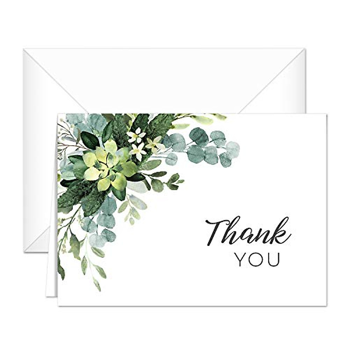 Lush Greenery Thank You Notes / 24 Cards And Envelopes / 4 Green Floral Designs / 4 7/8" x 3 1/2" Thanks Cards/Made In The USA
