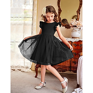 Arshiner Girls' Tulle Sundress Summer Flower Princess Wedding Dress for Toddler Girl (Black, 2T)