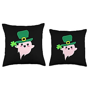 TOP ST PATRICK'S DAY PRESENTS Cute St Patrick's Day Ghost Leprechaun Hat Three Leaf Clover Throw Pillow, 16x16, Multicolor