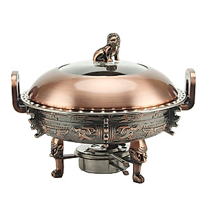 ZHIRCEKE Full Size Stainless Steel Chafing Dish Round Chafer Buffet Warmers W/Food Pans, Aluminum Stand, Visible Pot Lid and Fuel Holders,Red Copper