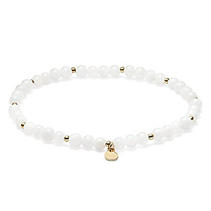 MORGAN & PAIGE 18K Yellow Gold Plated and Genuine Moonstone Gemstone Bronze Accents Beaded Stretch Bracelet, 6.5"