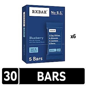 RXBAR Protein Bars, 12g Protein, Gluten Free Snacks, Blueberry (6 Boxes, 30 Bars)