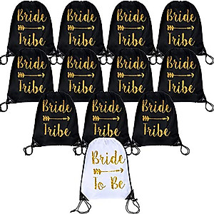 Maitys 12 Pieces Bride Drawstring Bags Bachelorette Party Drawstring Backpacks for Bridal Shower Wedding Party Bridesmaids Supplies Gift Bag (Black)