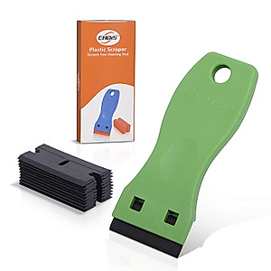 EHDIS Plastic Razor Blade Scraper 1.5" Plastic Razor Scraper Tool with 10pcs Double Edged Plastic Blades for Removing Adhesive Labels Stickers Decals From Glass Windows Windshields-Green
