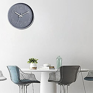 Hacaroa 12 Inch Silent Non-Ticking Wall Clock, Decorative Modern Clock Battery Operated, Round Clock Glass Cover Sweep Movement for Living Room, Office, School, Gray
