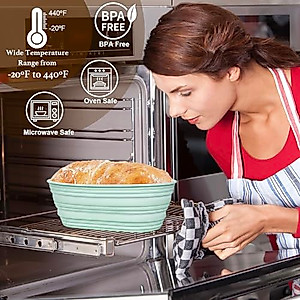 MaMix Banneton Bread Proofing Basket Set of 2, Silicone Sourdough Bread Baking Supplies, 9 inch Round & 10 Oval Sourdough Starter Kit Includes Essential Tools, Easy to Clean and Use (Green)