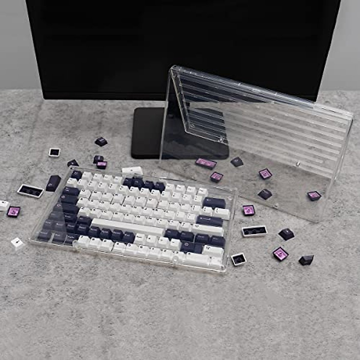 Sumgsn 2 pcs Keycaps Storage Box 104 Keys Transparent Frosted Magnet Display Case for XDA Cherry DSA OEM Profile Mechanical Keyboard