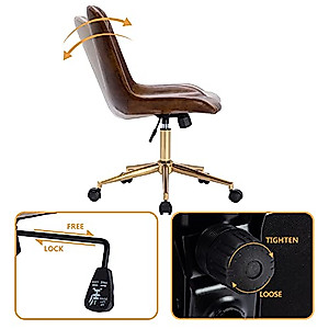 Duhome Modern PU Leather Office Chair Desk Chair Swivel Computer Chair with Gold Base Yellowish-Brown