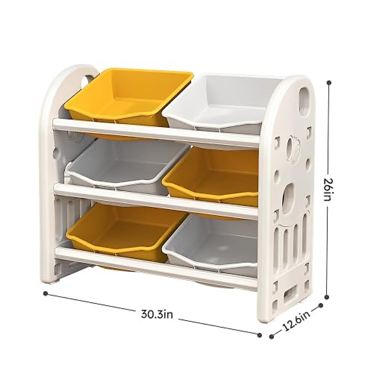 OLASK Toy Storage Organizer Rack, Children Book Shelf Unit with 6 Bins, Playroom Organization Cabinet, Multifunctional Storage Rack for Livingroom (Yellow)