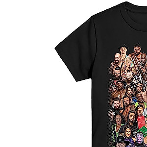 WWE Boys Superstars Group Shirt - John Cena, Daniel Bryan, Seth Rollins World Wrestling Champion Belt T-Shirt (Black Group, Medium)