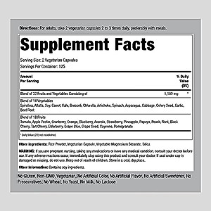 Piping Rock Fruits and Veggies Supplement | 250 Capsules | Superfood Fruit and Vegetables Vitamins | Vegetarian, Non-GMO, Gluten Free
